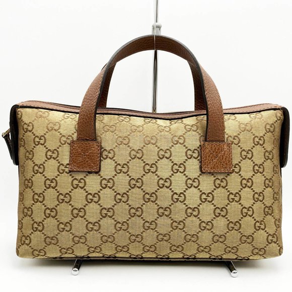 Gucci | Bags | Gucci Gg Pattern Handbag Tote Bag Handheld Gold Brown ...